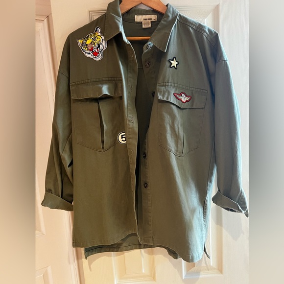Sans Souci | Jackets & Coats | Patched Army Utility Jacket | Poshmark